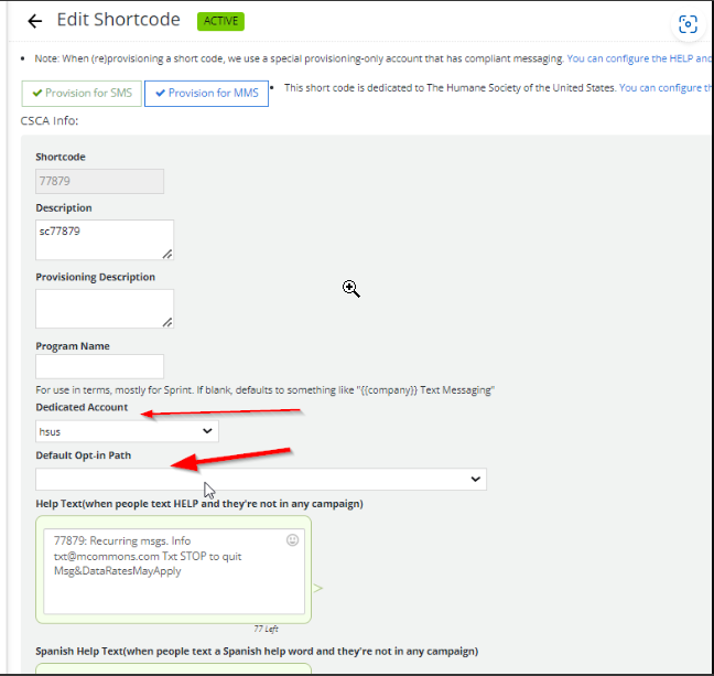 Mobile Commons: How to assign a dedicated shortcode to the targeted account to setup a deafult ...
